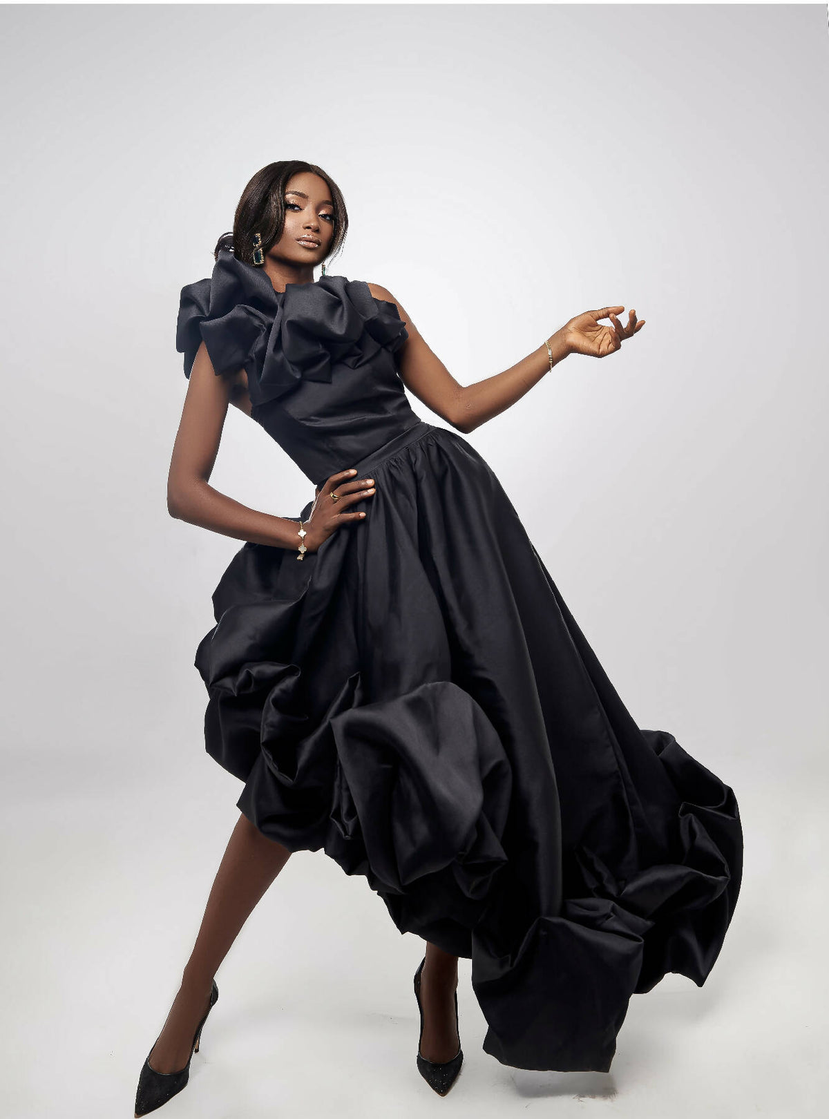 Black ruffle assymetrical couture evening skirt | NOT JUST A LABEL