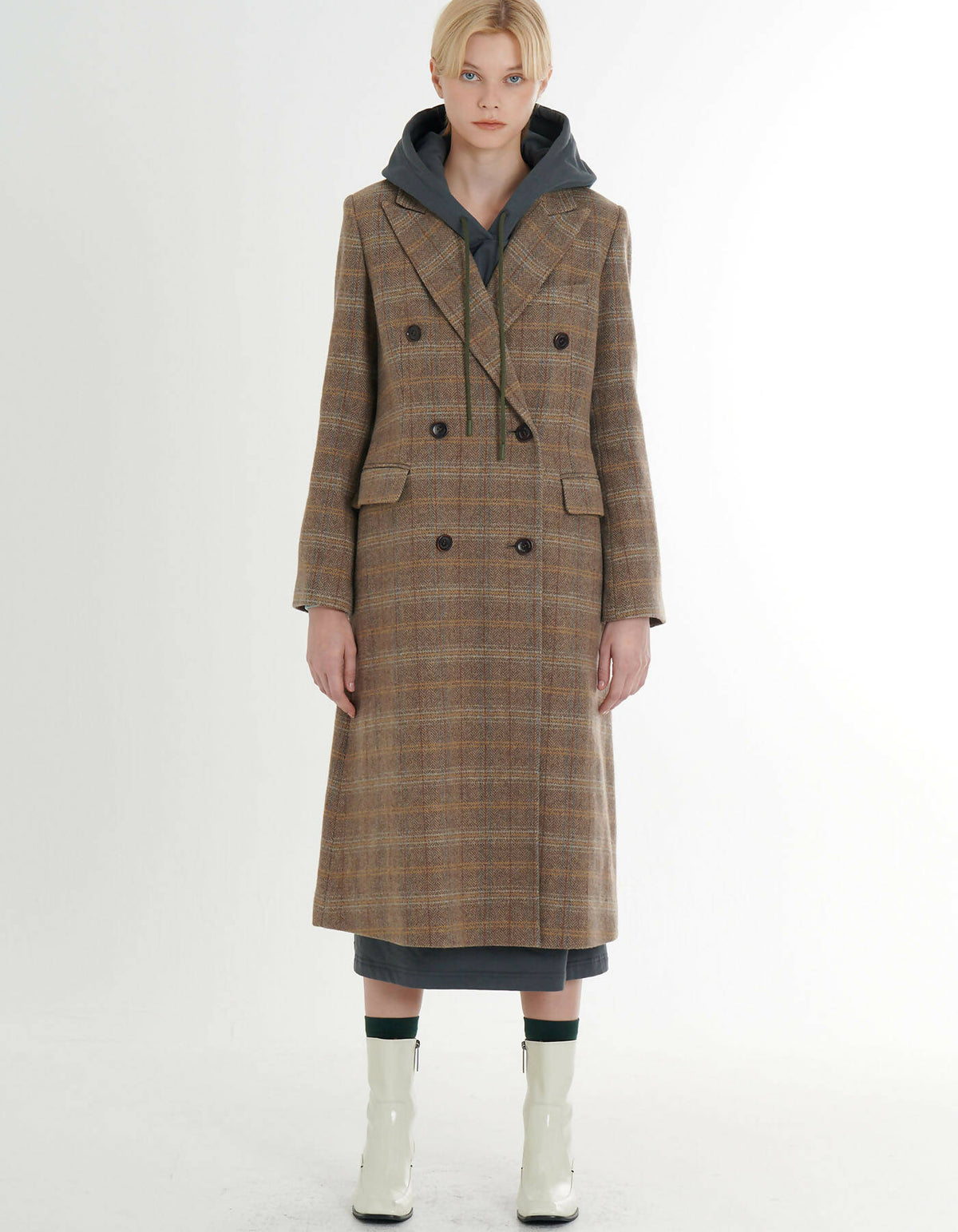 Classical Double-breasted Wool 100% Tweed Check Long Coat | NOT JUST A ...